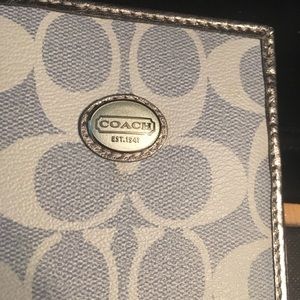 Coach | Bags | Coach Silver Leather Grey Signature Fold Wallet On Sale ...